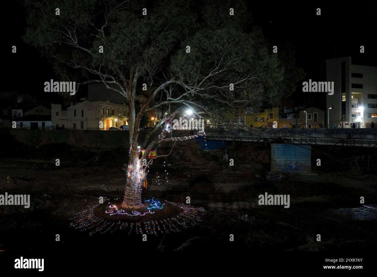 An illuminated tree, December 17, 2024, in Paiporta, Valencia ...