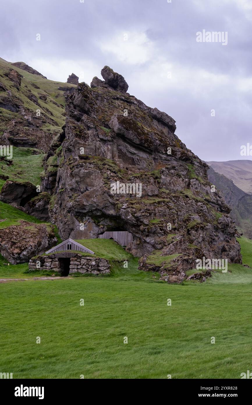 Historic Turf House Nestled at the Foot of a Rugged Extinct Volcano in Iceland - A Timeless ...