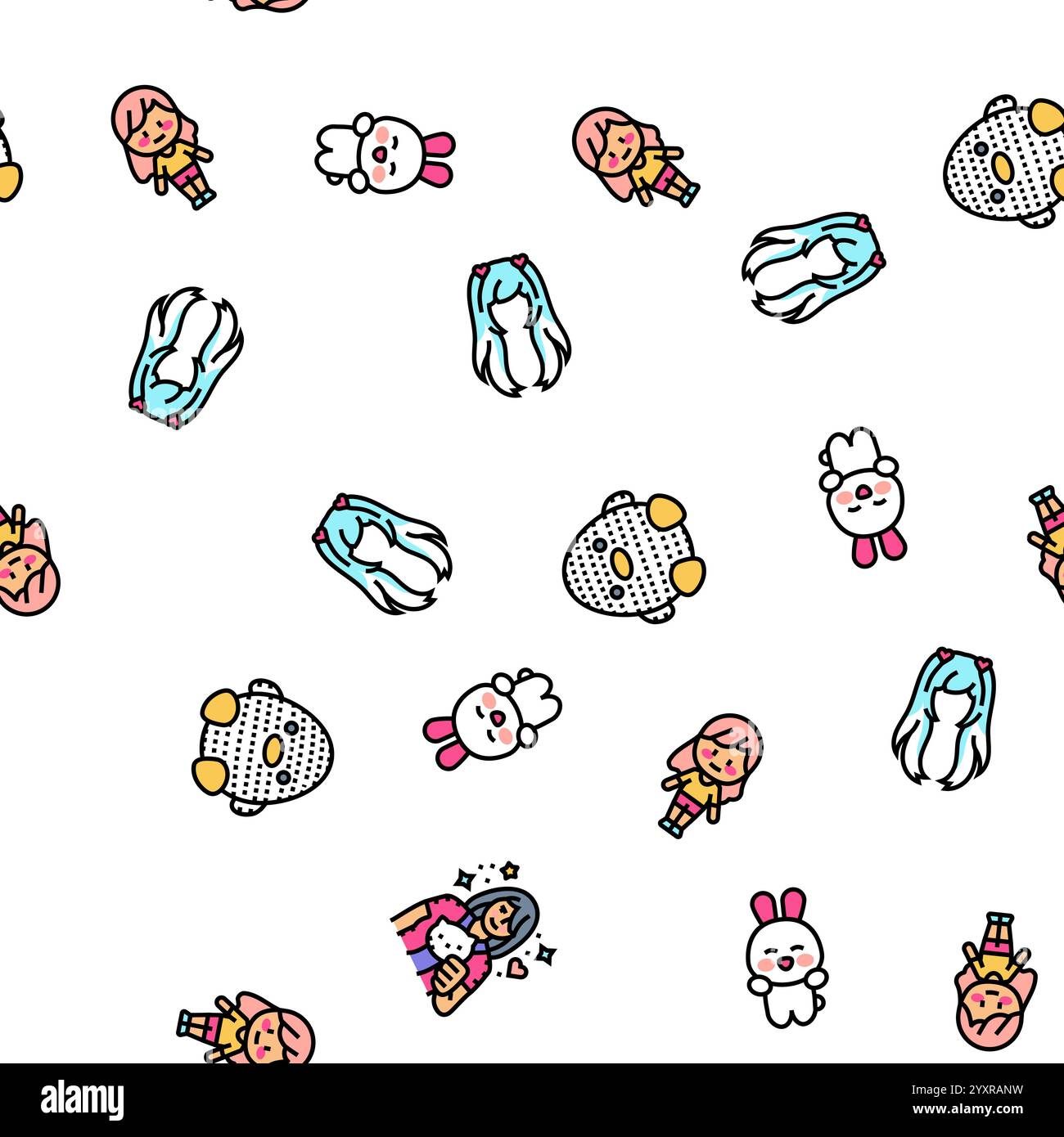 kawaii cute anime emoticon seamless pattern vector Stock Vector Image ...