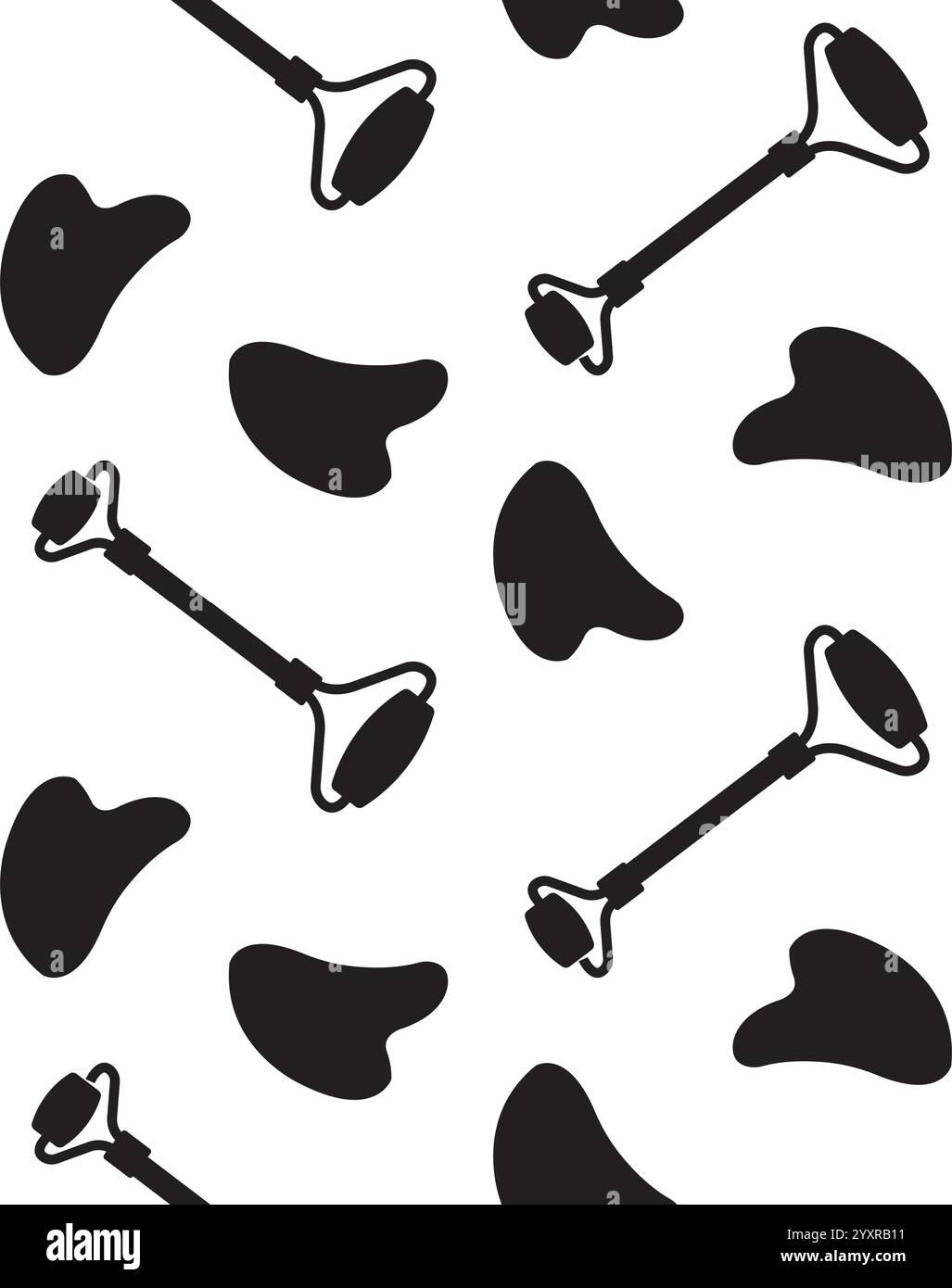 Vector seamless pattern of flat black stone face massage Roller and Gua ...