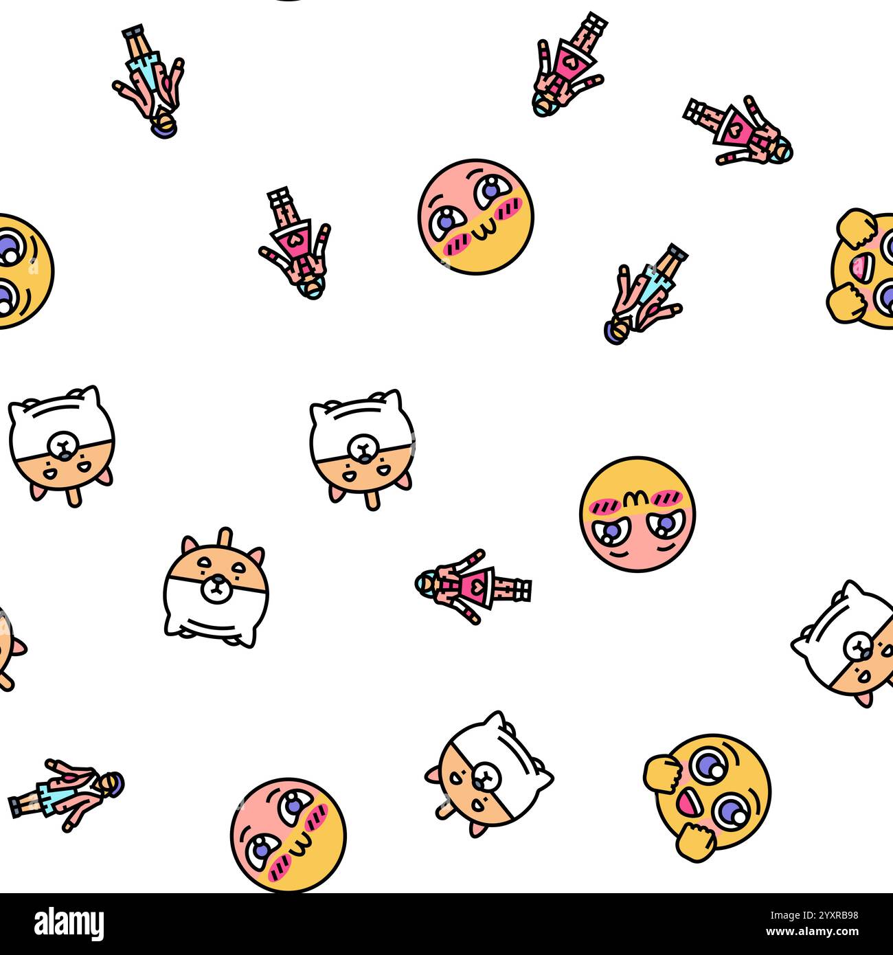 kawaii cute anime emoticon seamless pattern vector Stock Vector Image ...