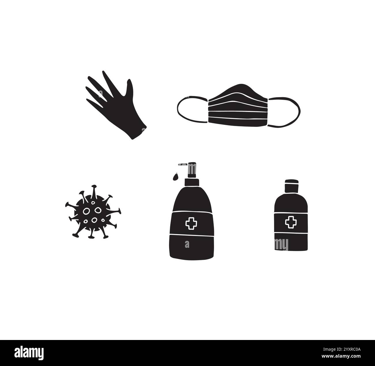 Vector set bundle of black hand drawn doodle sketch coronavirus ...
