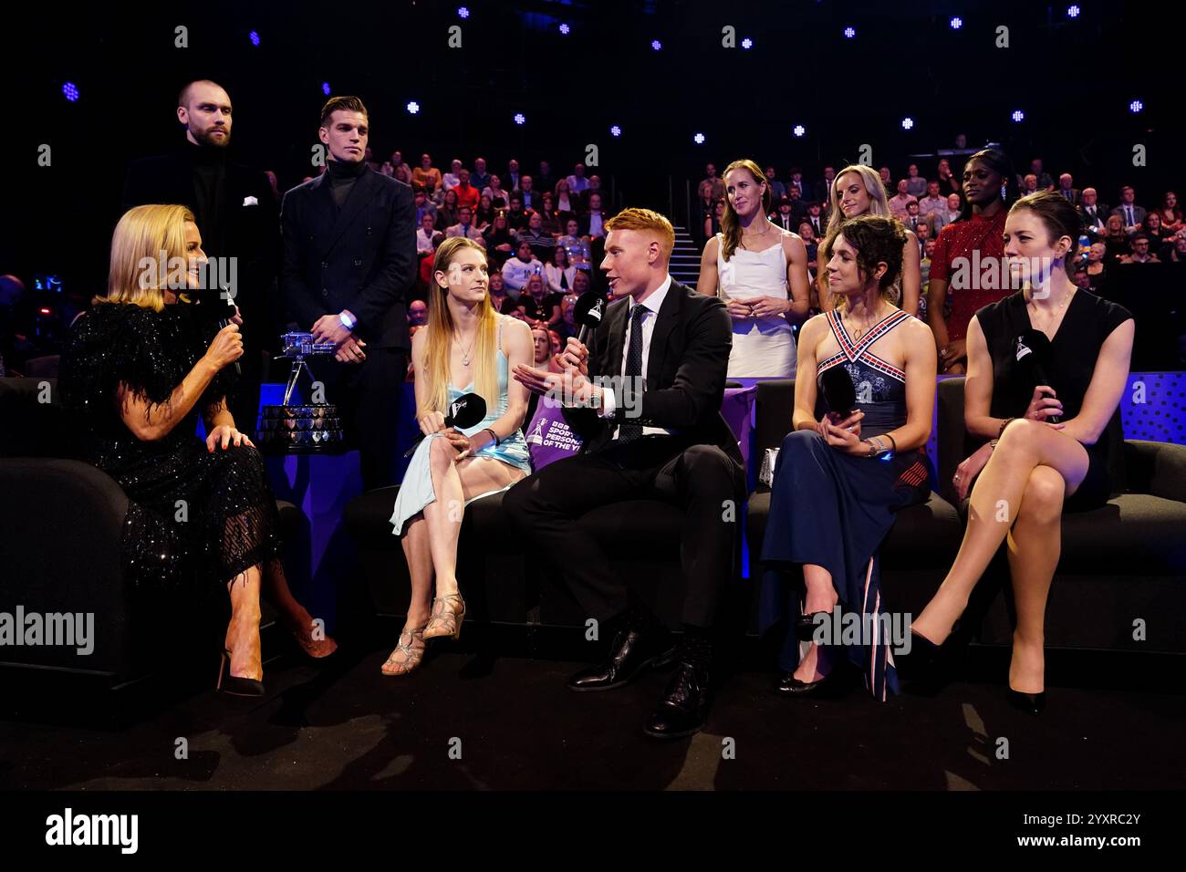 (left to right) Gabby Logan speaks to Bryony Page, Tom Dean, Imogen ...