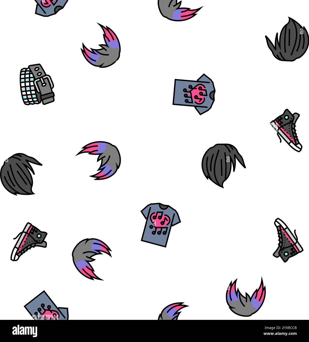 emo punk rock tattoo cute seamless pattern vector Stock Vector Image ...