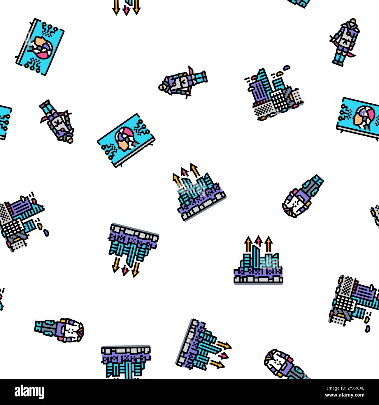 cyberpunk digital city future seamless pattern vector Stock Vector ...