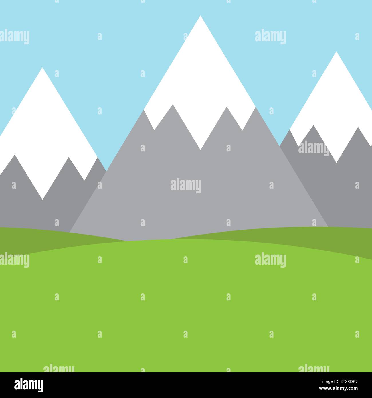 Vector flat cartoon mountains and valley landscape background Stock ...