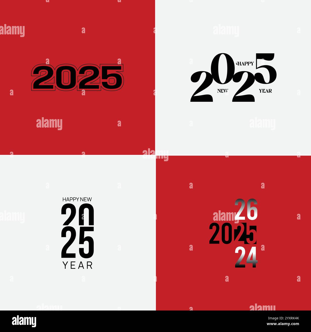 2025 Set, New Year logo set of 25 in black and white, Happy New Year ...