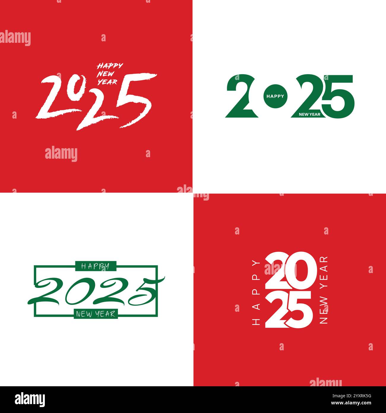 2025 Set, New Year logo set of 25 in black and white, Happy New Year ...
