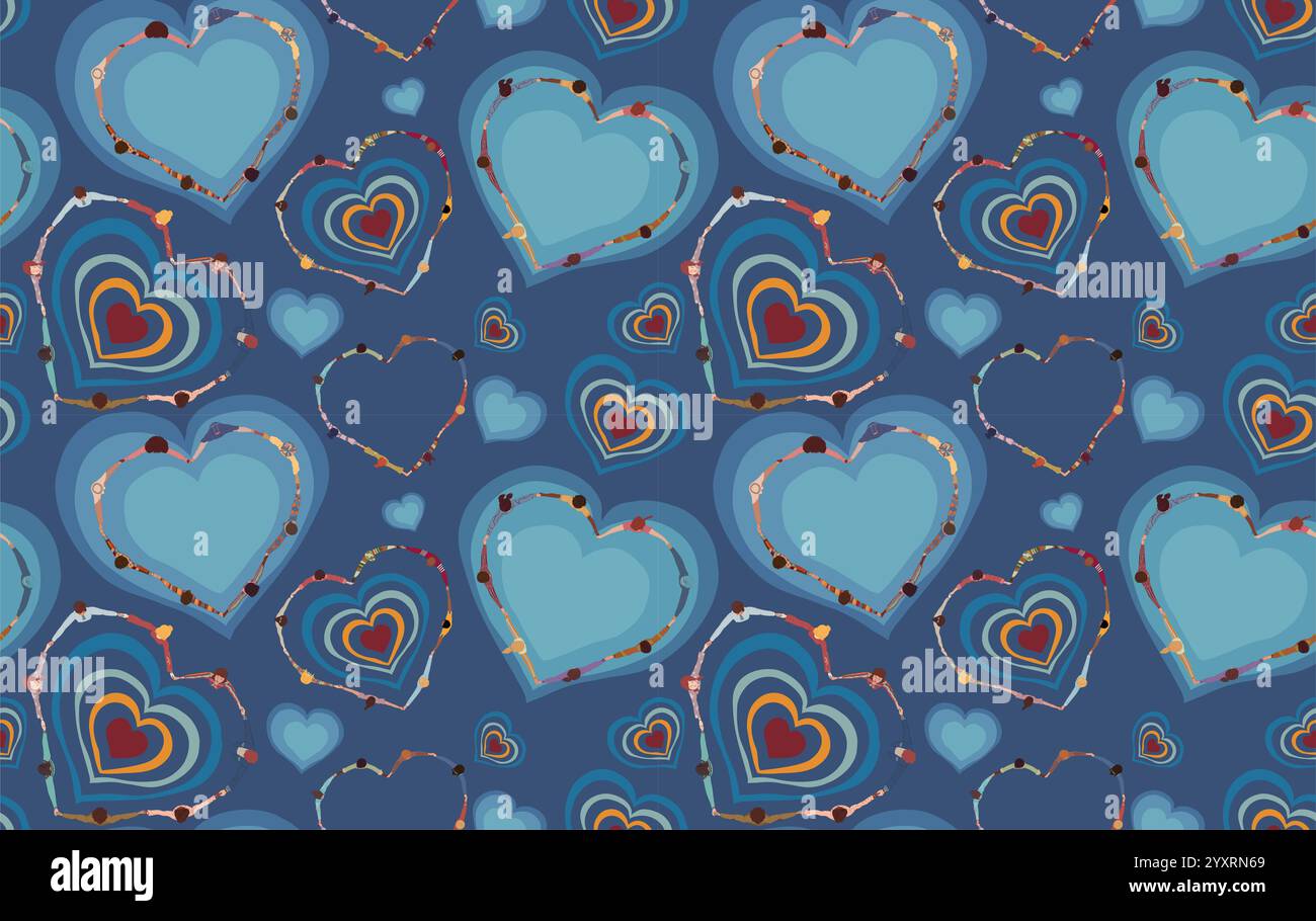 Backdrop seamless pattern Chain of a group of multicultural people seen ...