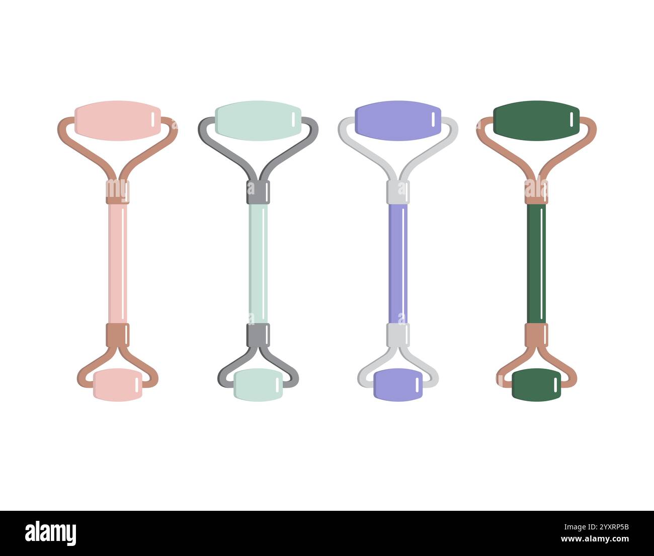 Vector set bundle of different color flat cartoon stone massage roller isolated on white ...