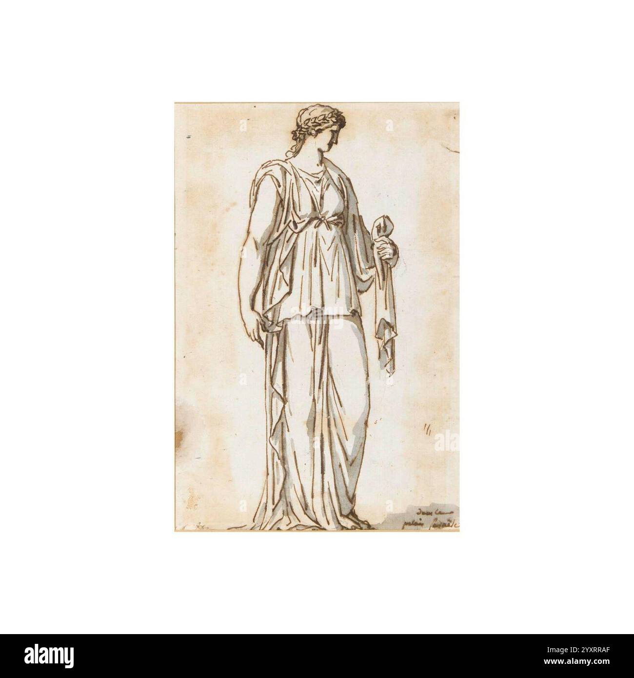 David - standing antique female figure, wearing a laurel wreath and ...