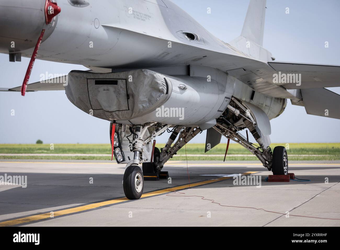 Fighter aircraft in parking position. Detail with landing gear Stock ...