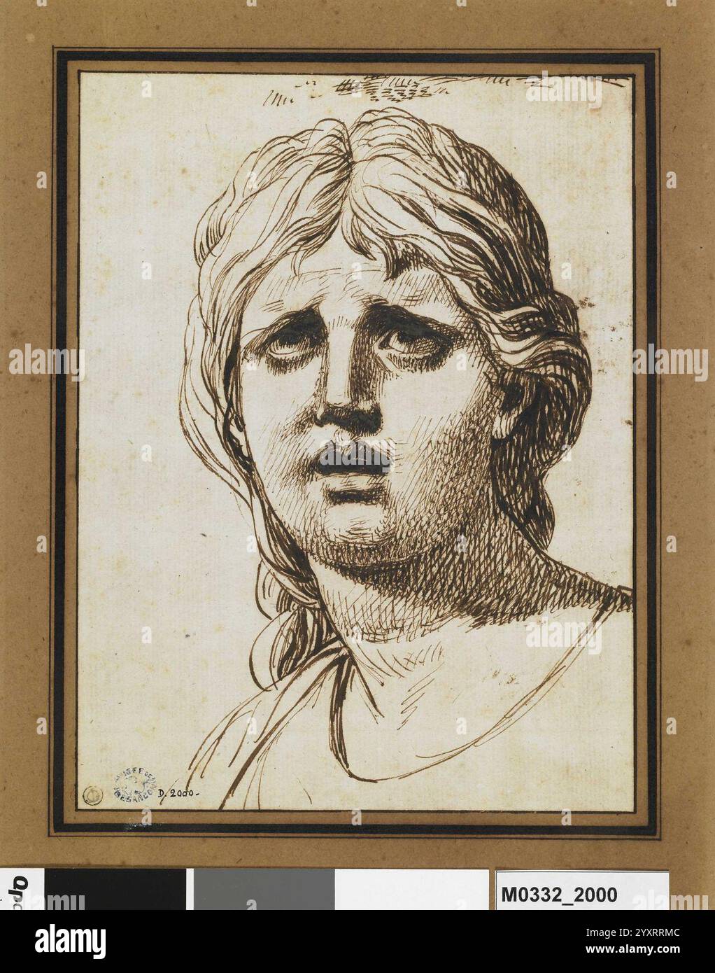 David - Tête de femme vue de face, la bouche entrouverte, les yeux ...