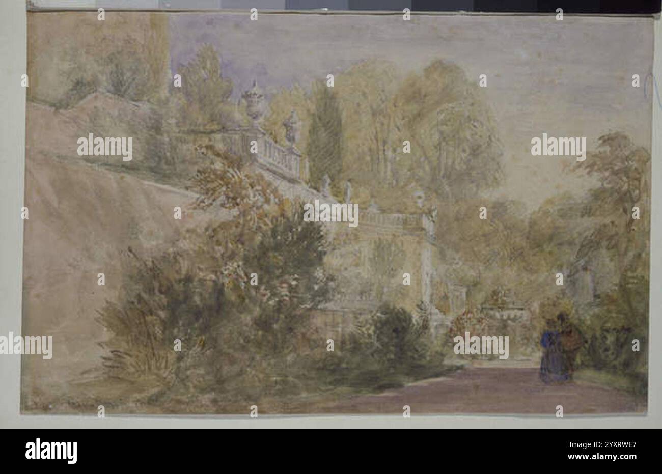 David Cox - Sketch of the Terrace in Garden of Powis Castle Stock Photo ...
