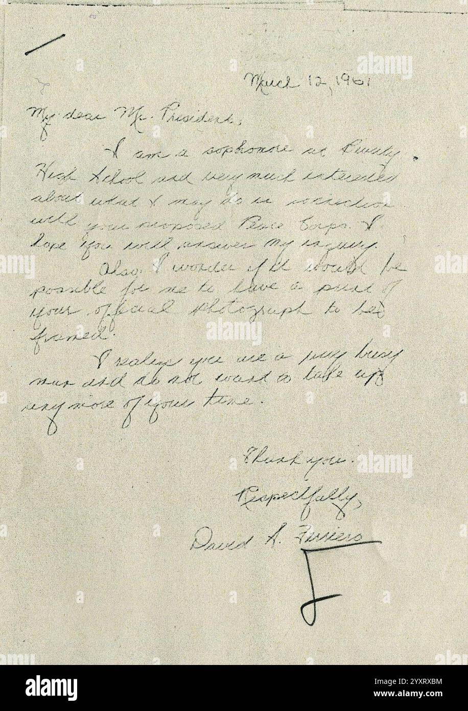 David Ferriero's letter to President Kennedy Stock Photo - Alamy