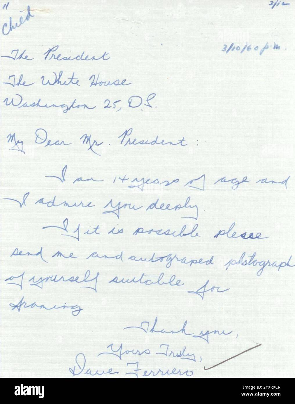 David Ferriero's letter to President Eisenhower Stock Photo - Alamy