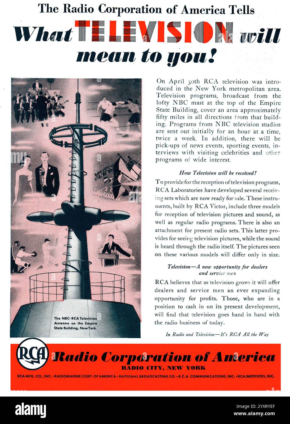 TELEVISION RCA announces a TV service in New York in 1939 Stock Photo ...
