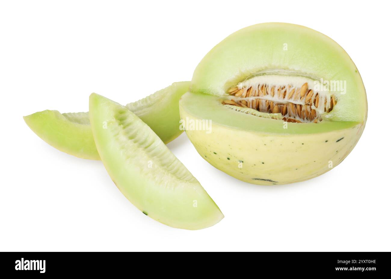 Whole and cut fresh ripe melons isolated on white Stock Photo - Alamy