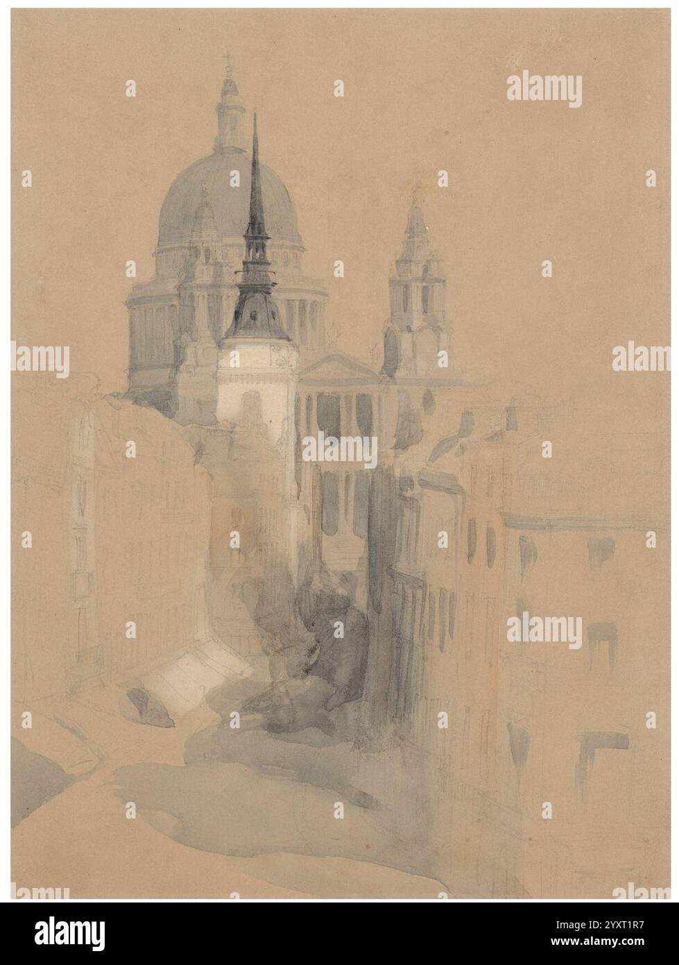 David roberts ra sketch of st pauls cathedral london from ludgate ...