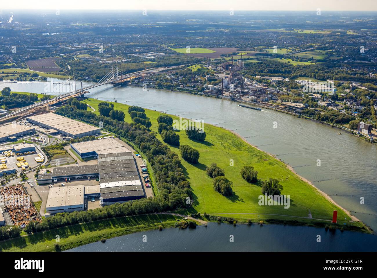 Aerial view, construction site highway A40 Rhine bridge Neuenkamp ...