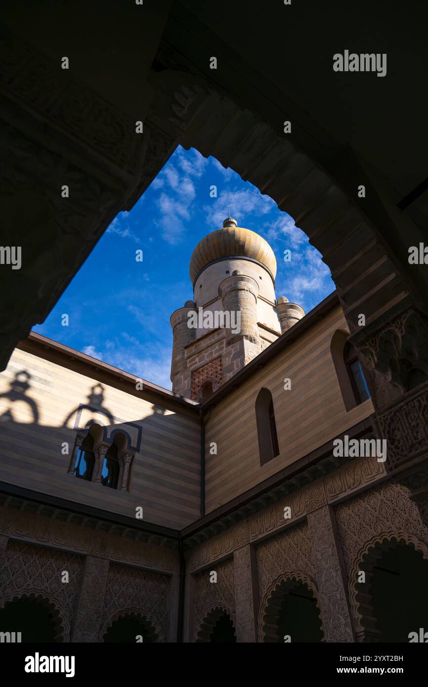 View looking up from the Courtyard of the Lions in Rocchetta Mattei ...