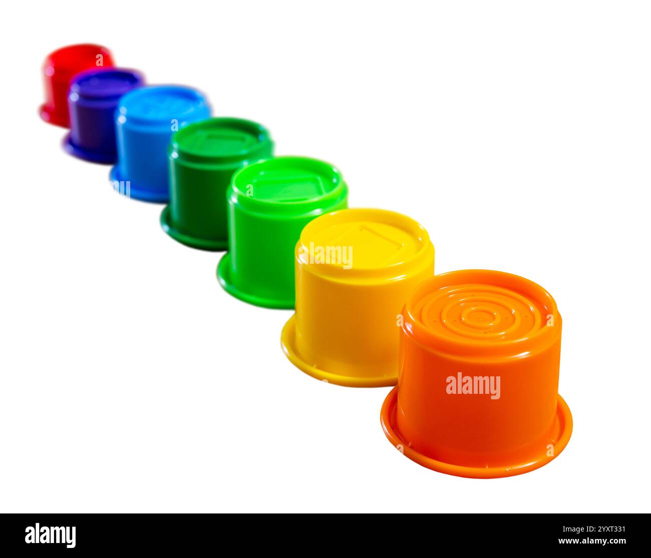 Plastic cups of disassembled pyramid scattered Stock Photo - Alamy