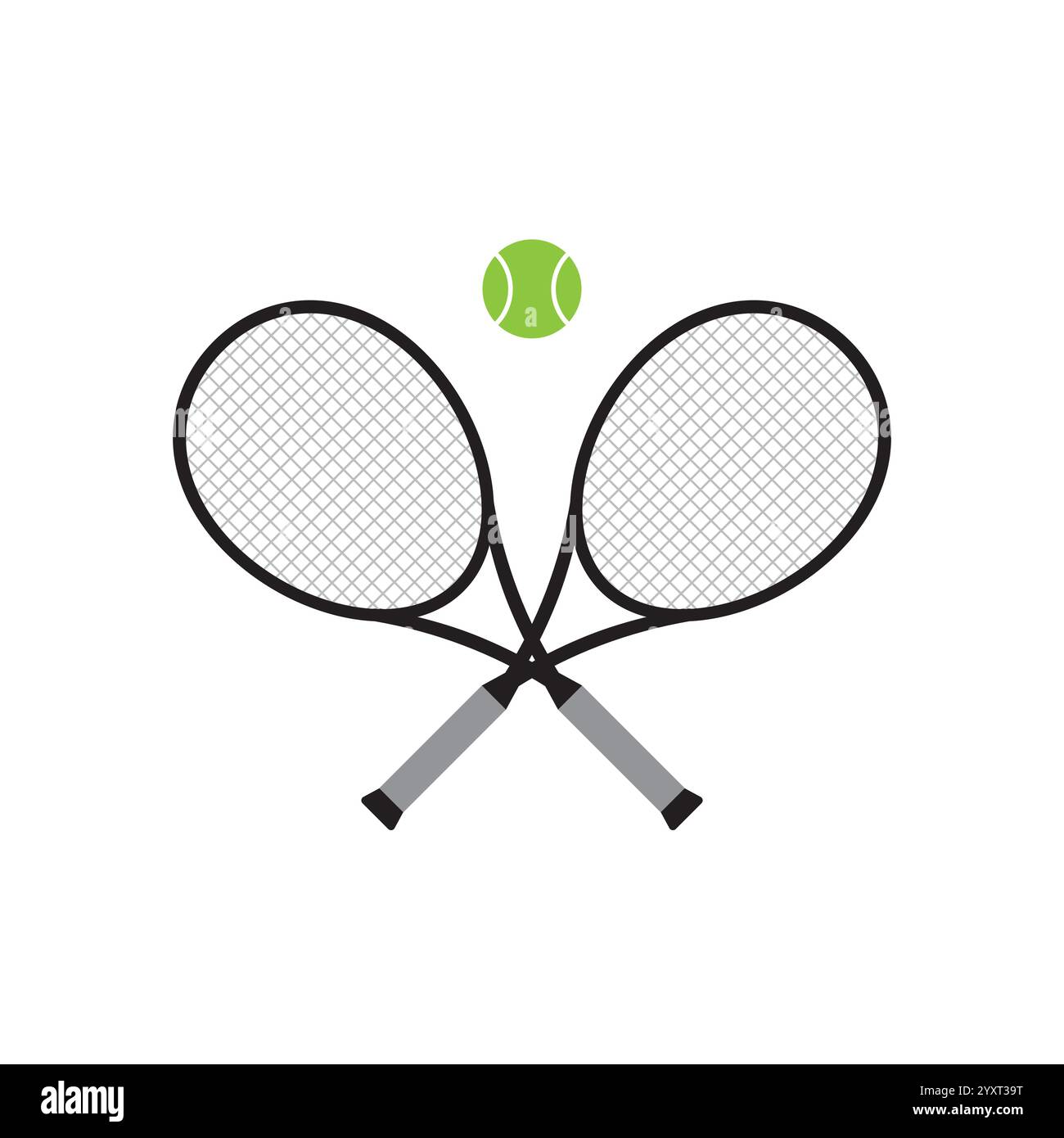 Vector flat cartoon crossed tennis racket and ball isolated on white ...
