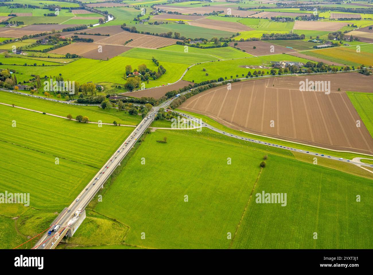 Aerial view, road traffic with traffic jam, bridge Emmericher Straße ... Aerial view, road traffic with traffic jam, bridge Emmericher Straße ...