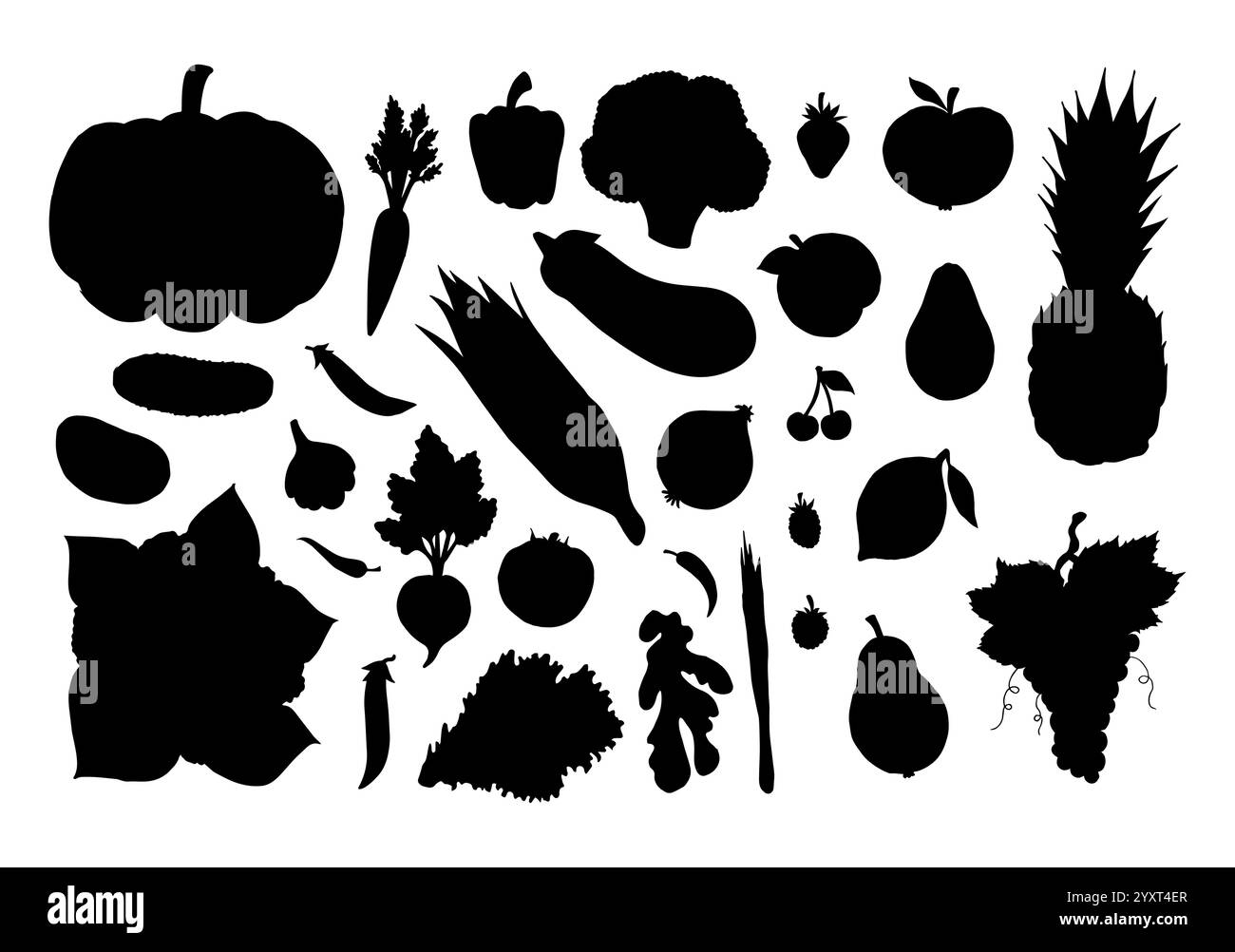 Vector set bundle of black sketch vegetables fruit and berries ...