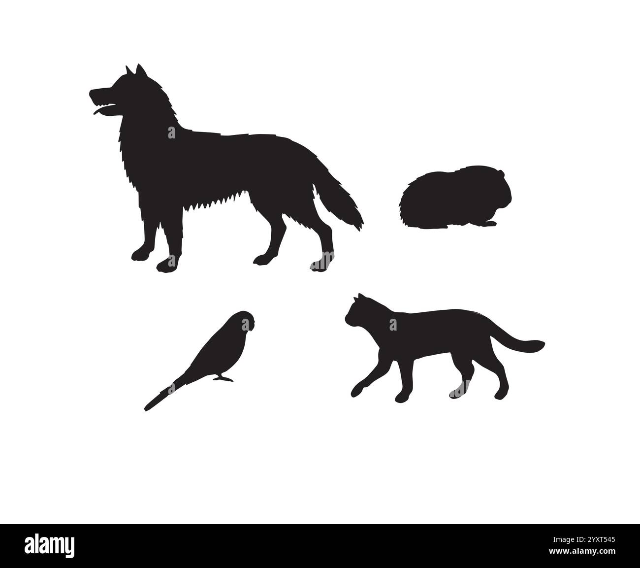 Vector set bundle of black sketch pets animals silhouette isolated on ...