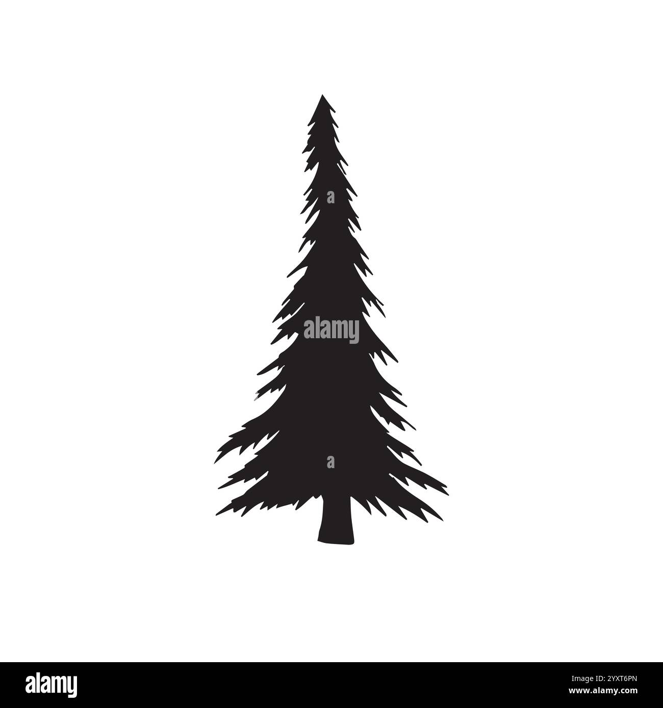 Vector hand drawn sketch spruce tree silhouette isolated on white ...