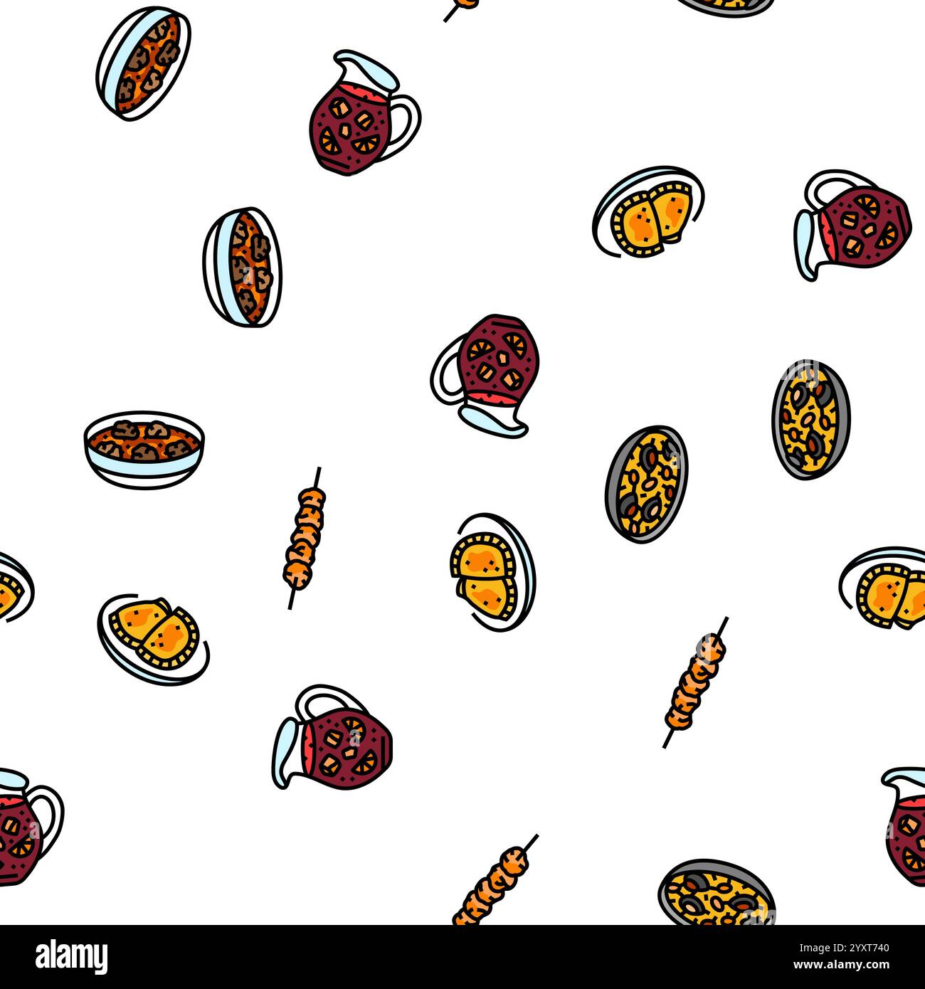 spanish cuisine food paella tapas seamless pattern vector Stock Vector ...