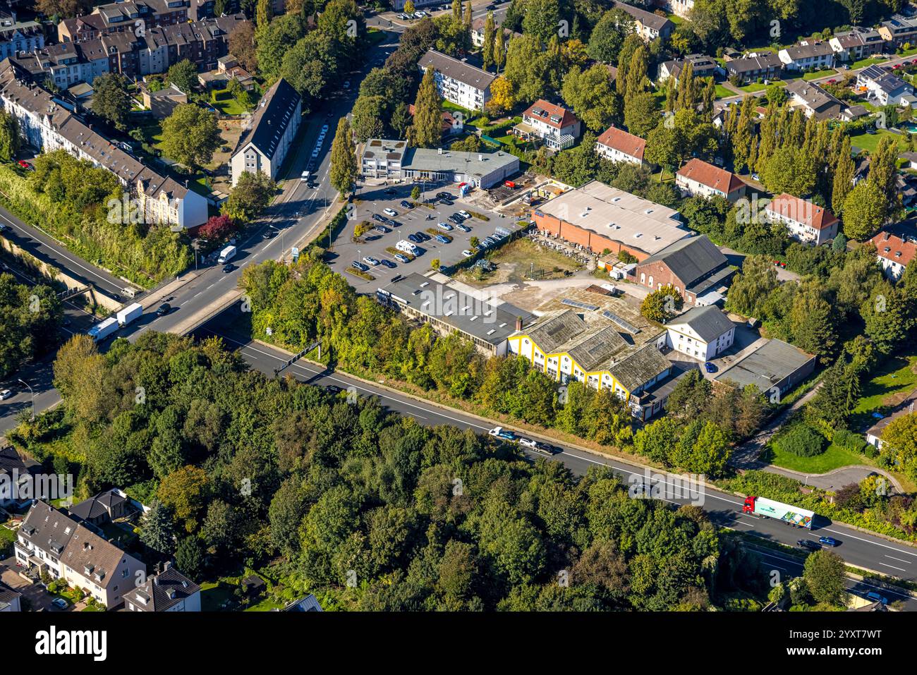 Aerial view, Korthover Weg shopping center with Aldi supermarket, Kray ...