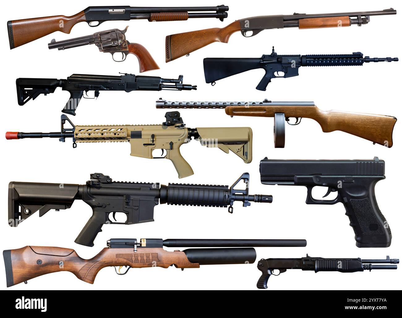 Many types of firearm cutouts, isolated over white background Stock ...