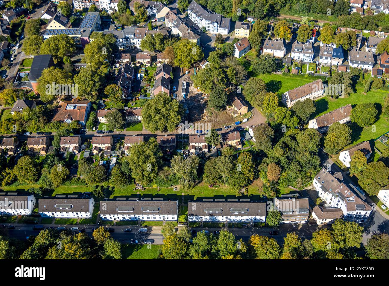 Aerial view, housing estate Quartier Litterode, Rudolfstraße between ...