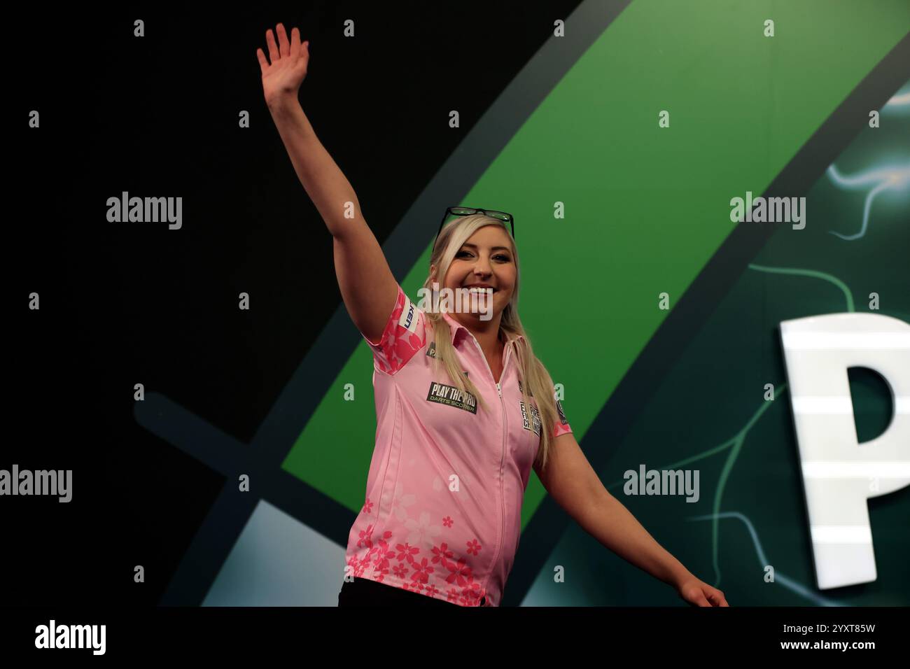 Fallon Sherrock during her walk on ahead of their first round match ...