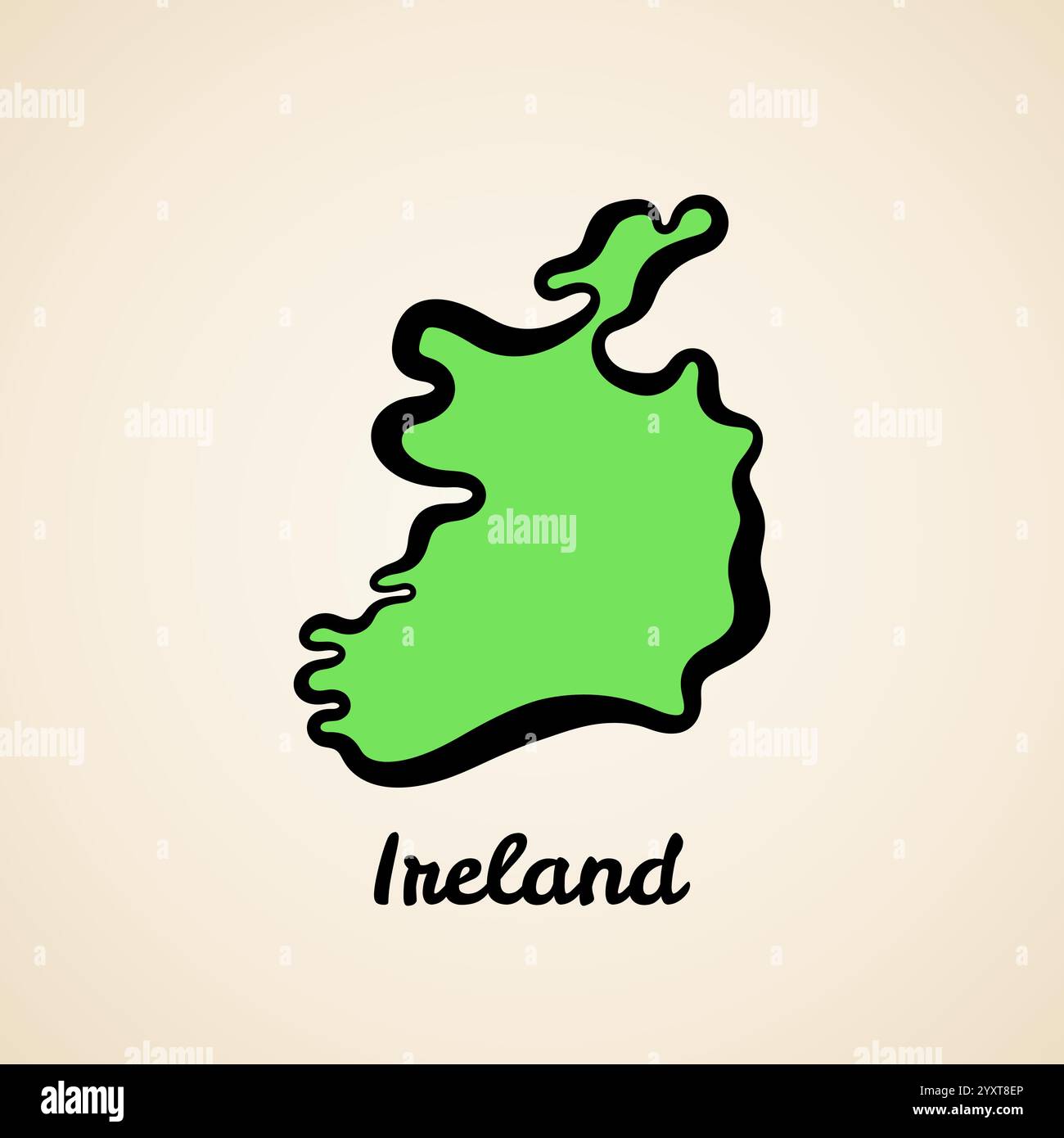 Green simplified map of Ireland with black outline Stock Vector Image ...