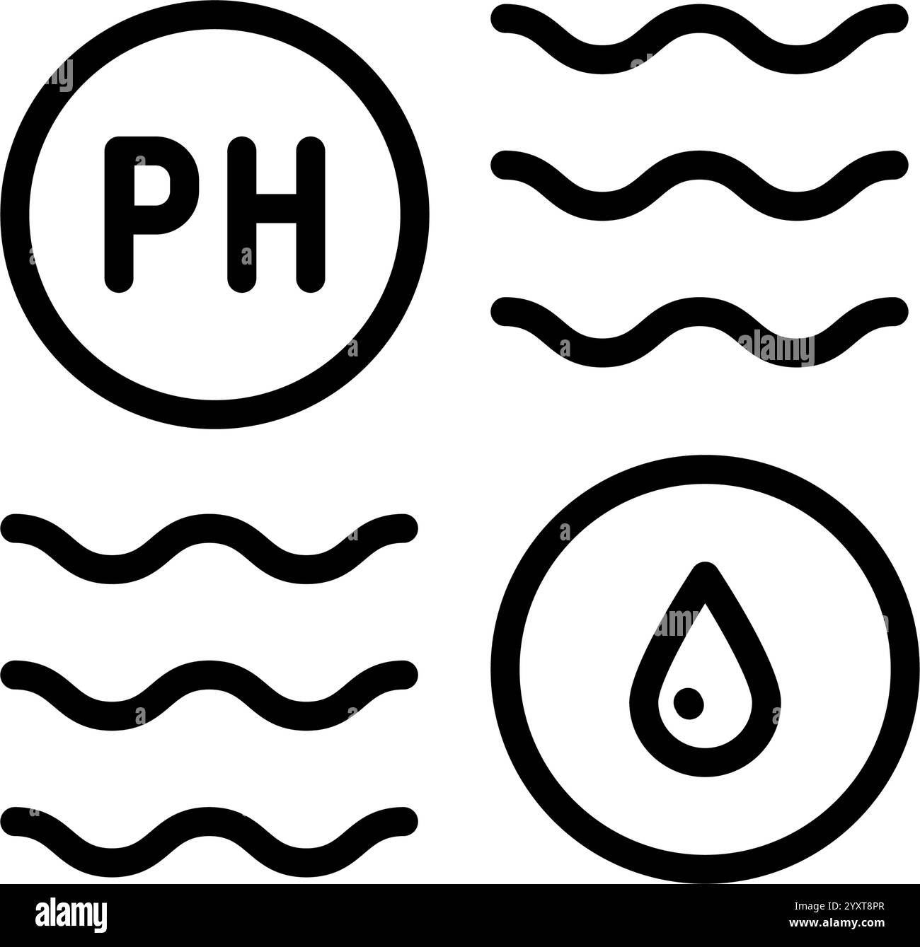Water Quality and Water Treatment Vector Outline Icon. PH Balance and ...