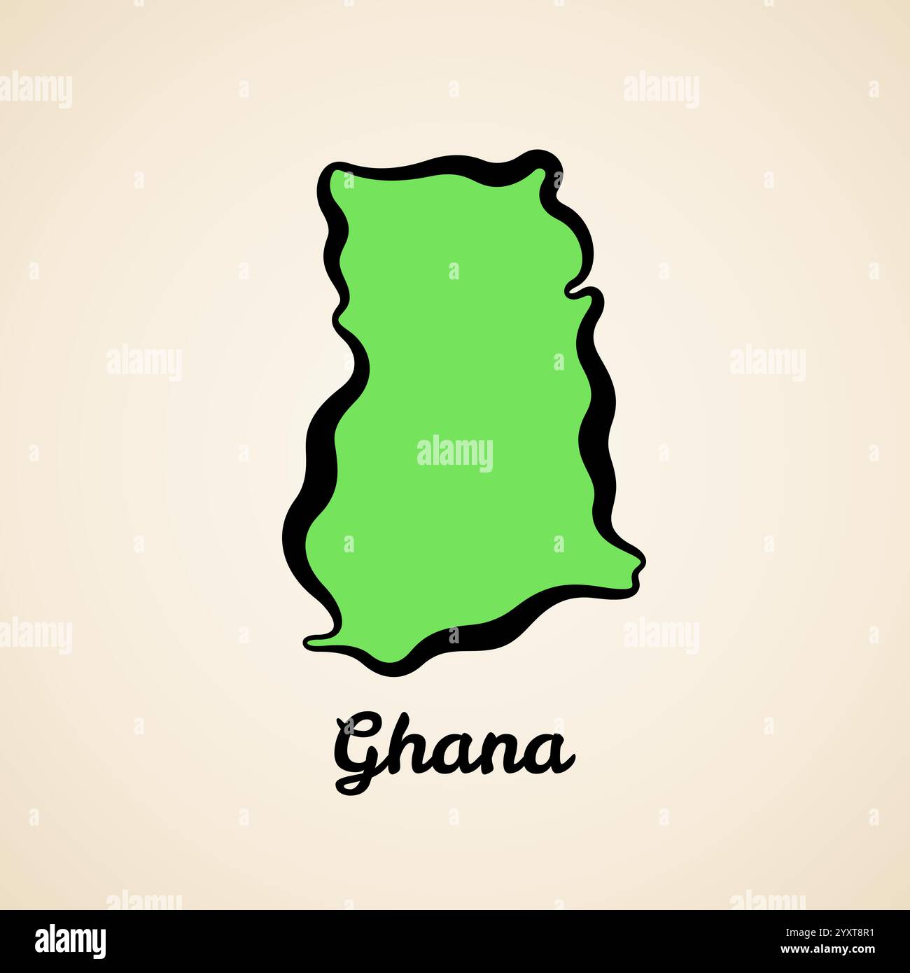 Green simplified map of Ghana with black outline Stock Vector Image ...