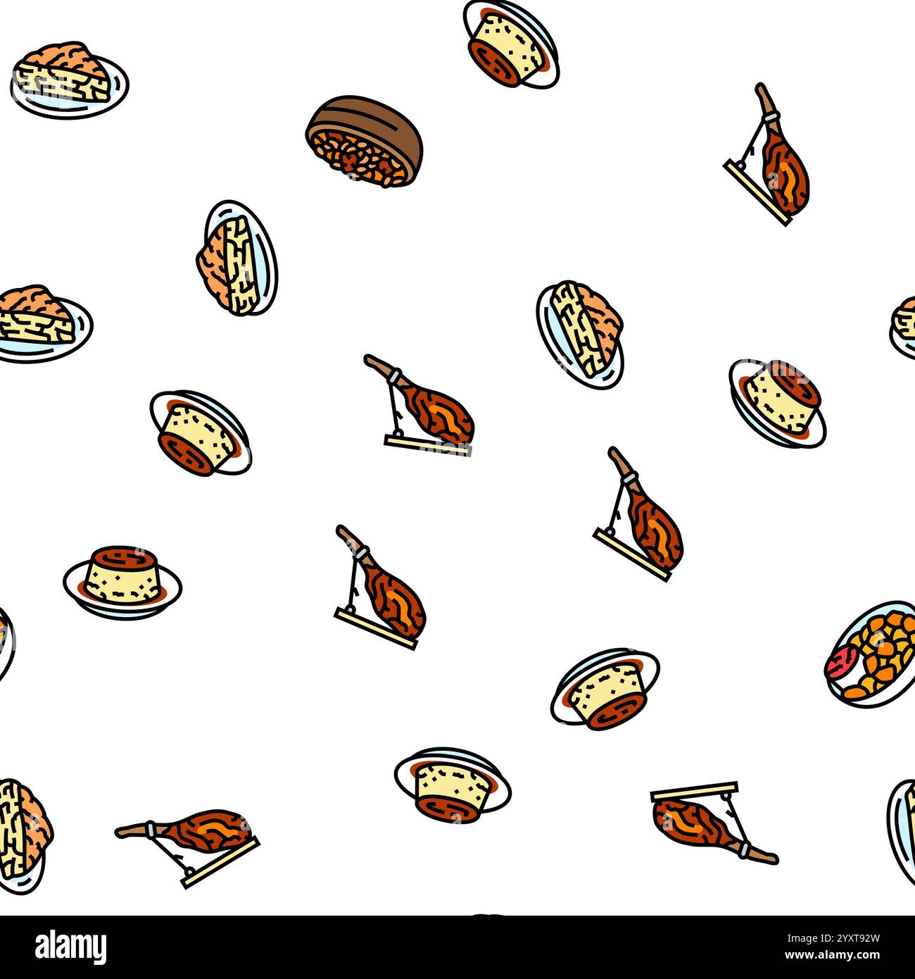 spanish cuisine food paella tapas seamless pattern vector Stock Vector ...