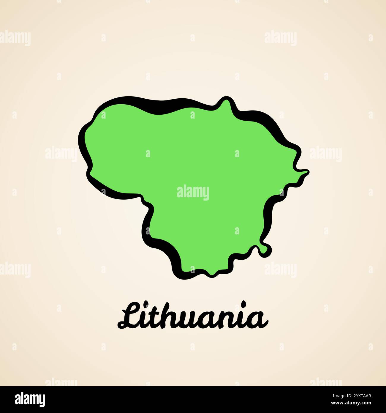 Green simplified map of Lithuania with black outline Stock Vector Image ...