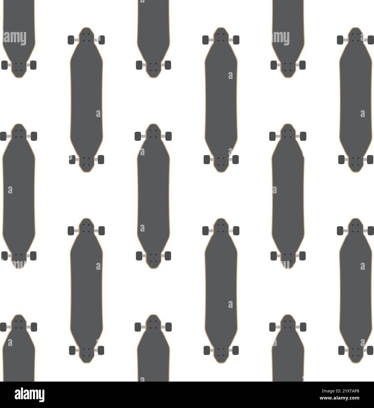 Vector seamless pattern of flat cartoon longboard skate isolated on ...