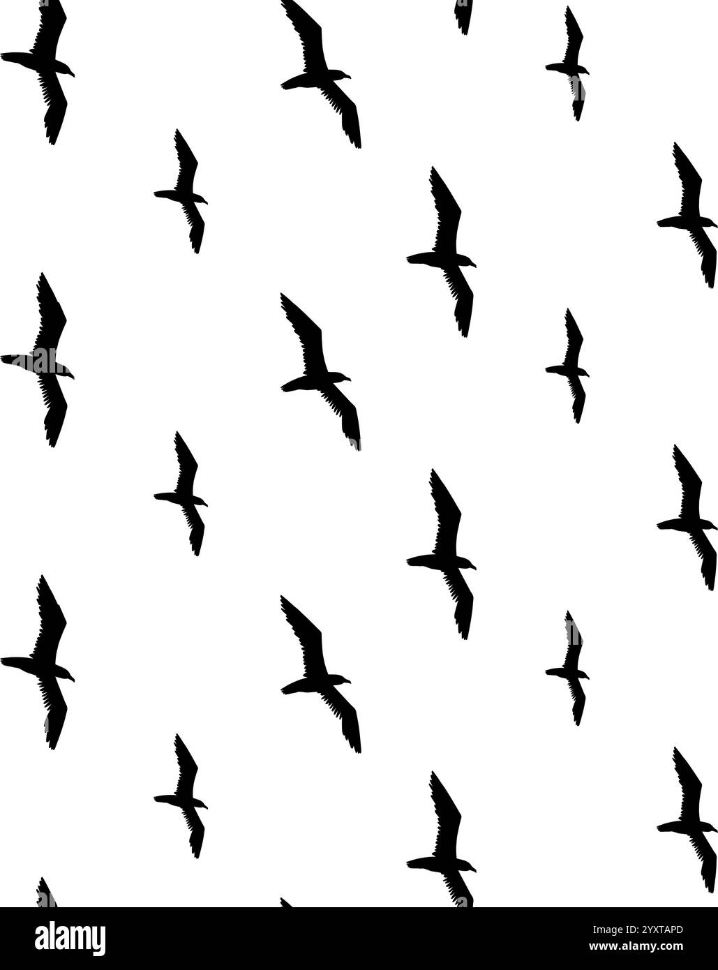 Vector seamless pattern of black seagull birds flock silhouette isolated on white background ...