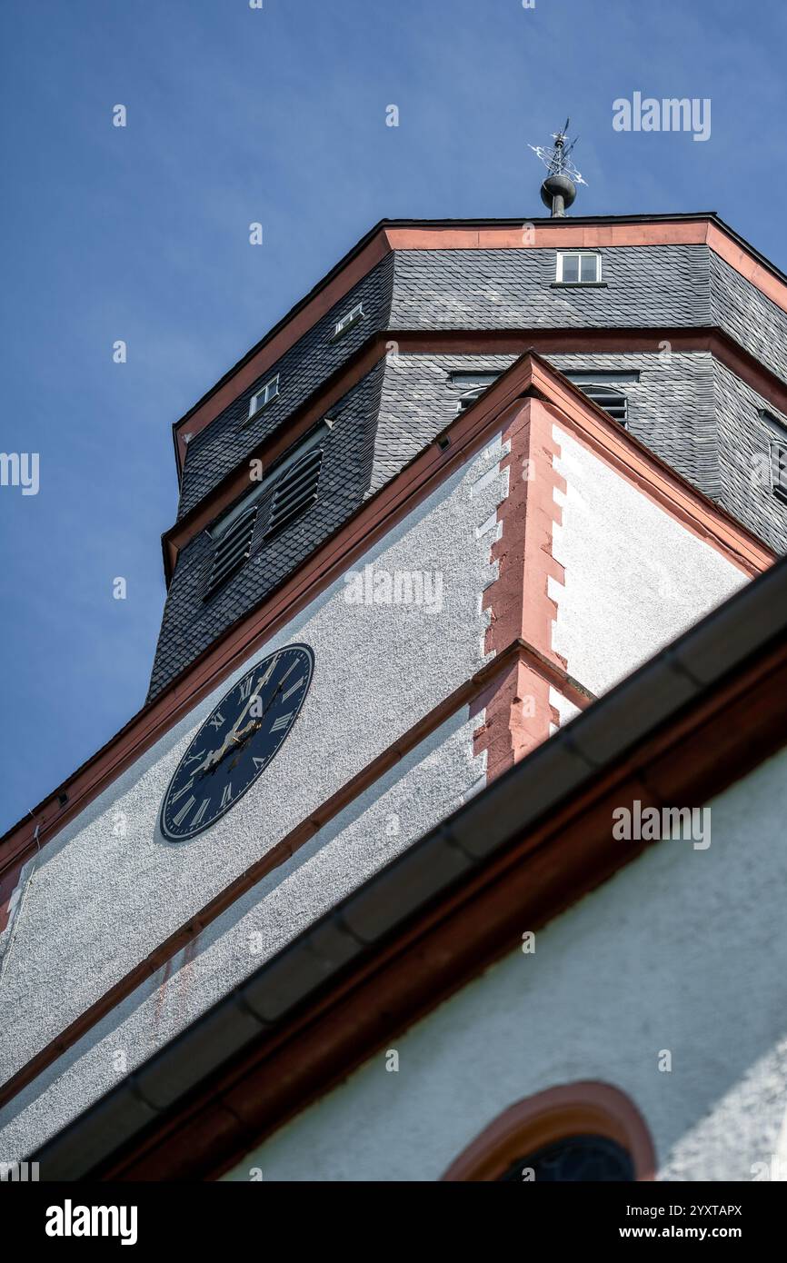 catholic church in germany, close-up of the chapel with the clock on ...