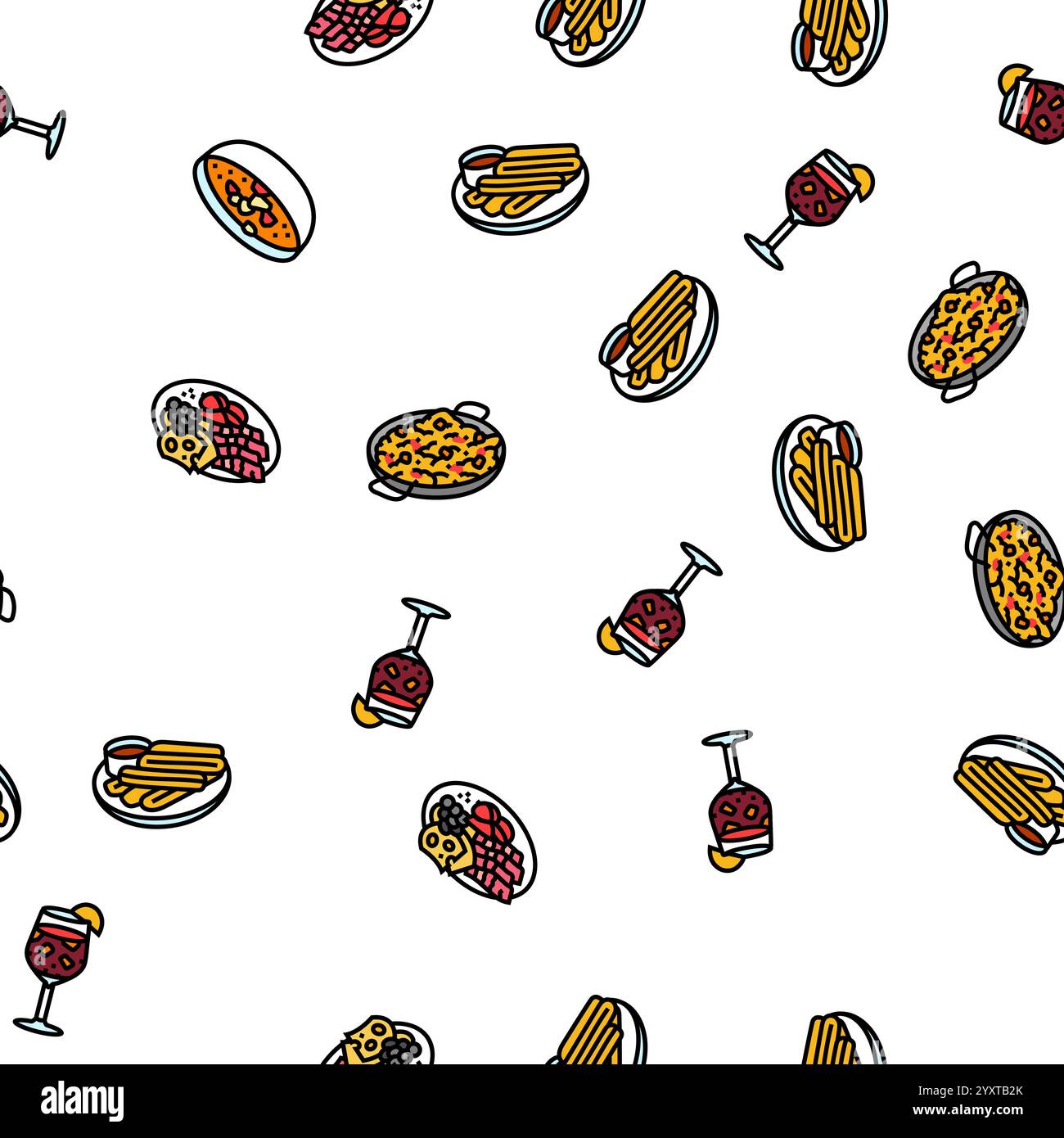 spanish cuisine food paella tapas seamless pattern vector Stock Vector ...