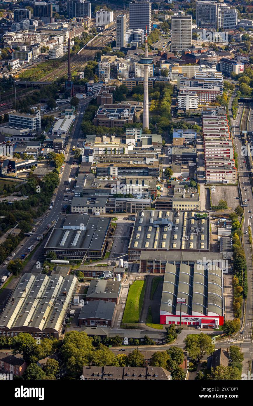 Aerial view, industrial estate on Gewerbehofstrasse with television ...
