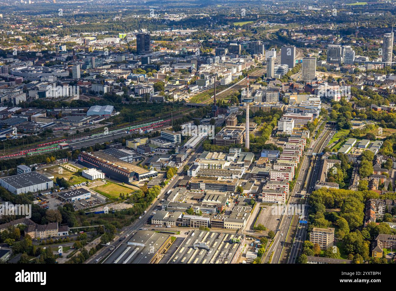 Aerial view, industrial estate on Gewerbehofstrasse with television ...