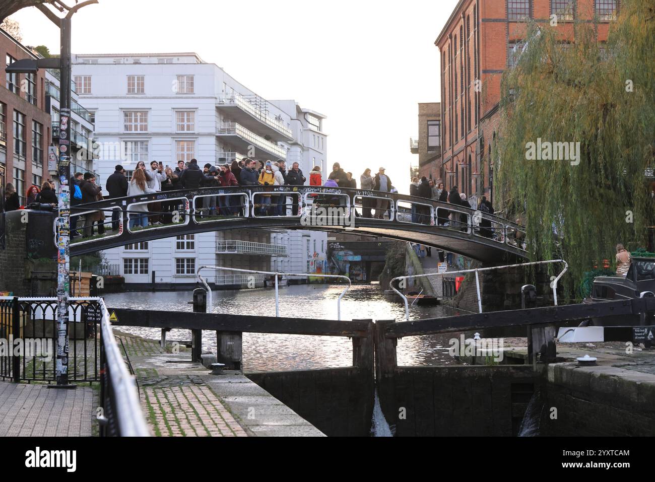 The bridge over Regents Canal at Camden Market, packed at Christmas ...
