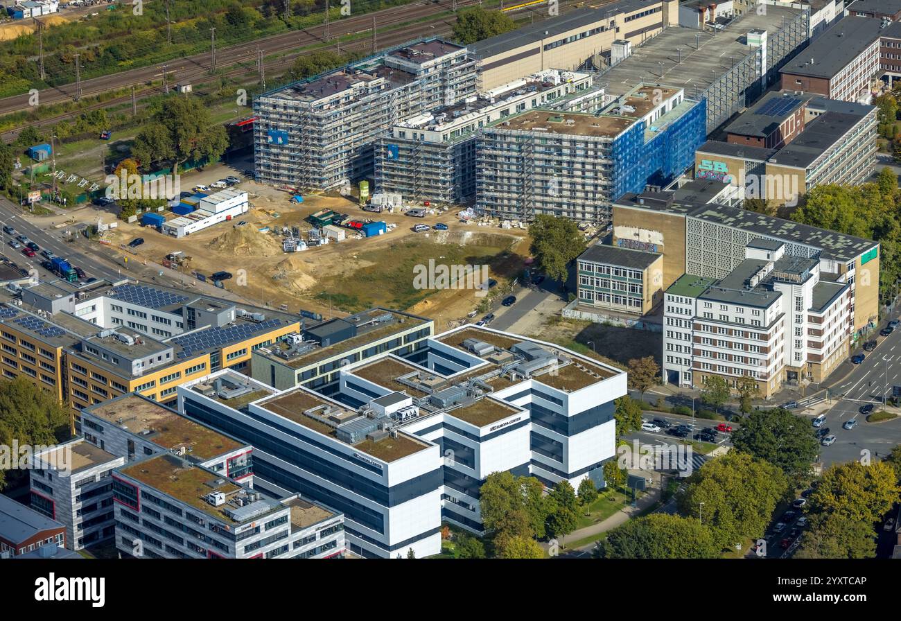 Aerial view, construction site of new literature quarter for offices ...