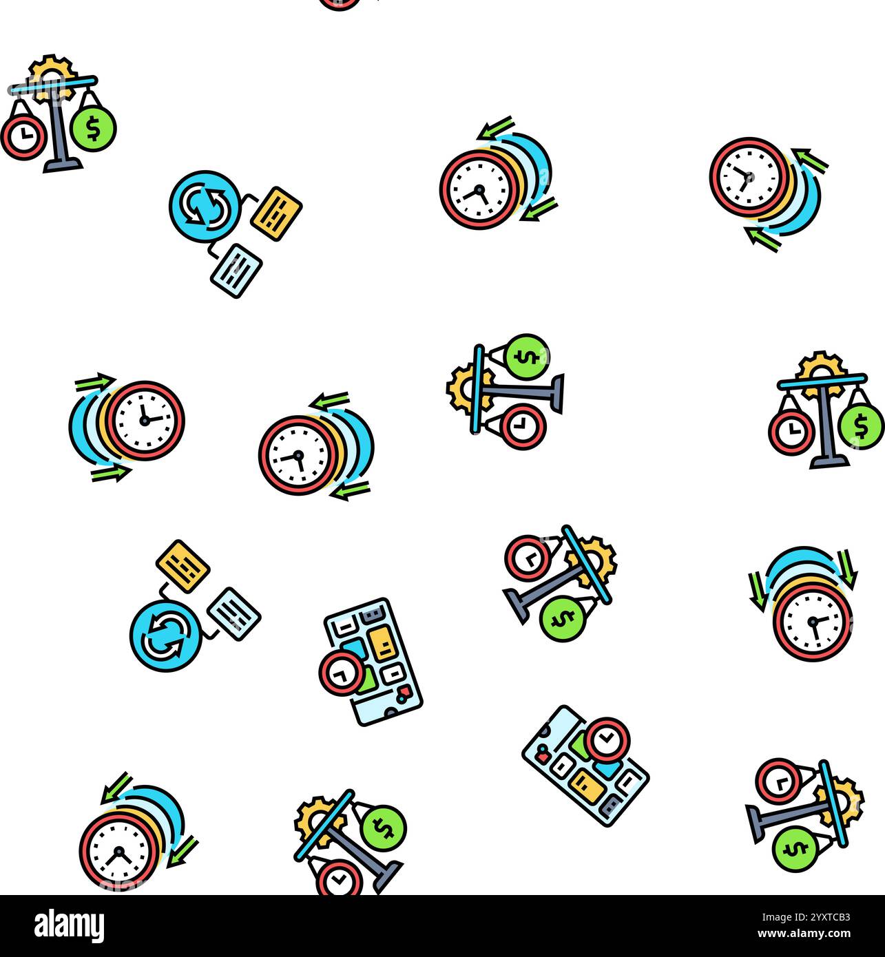 time management clock work seamless pattern vector Stock Vector Image ...